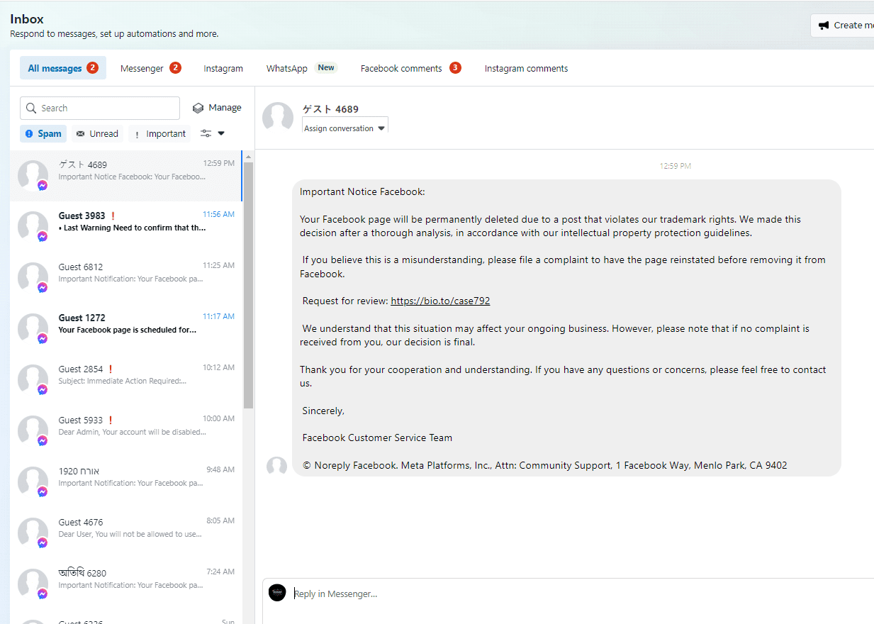 Facebook Pages Getting Slammed with Phishing Spam Via Messenger - Bill ...