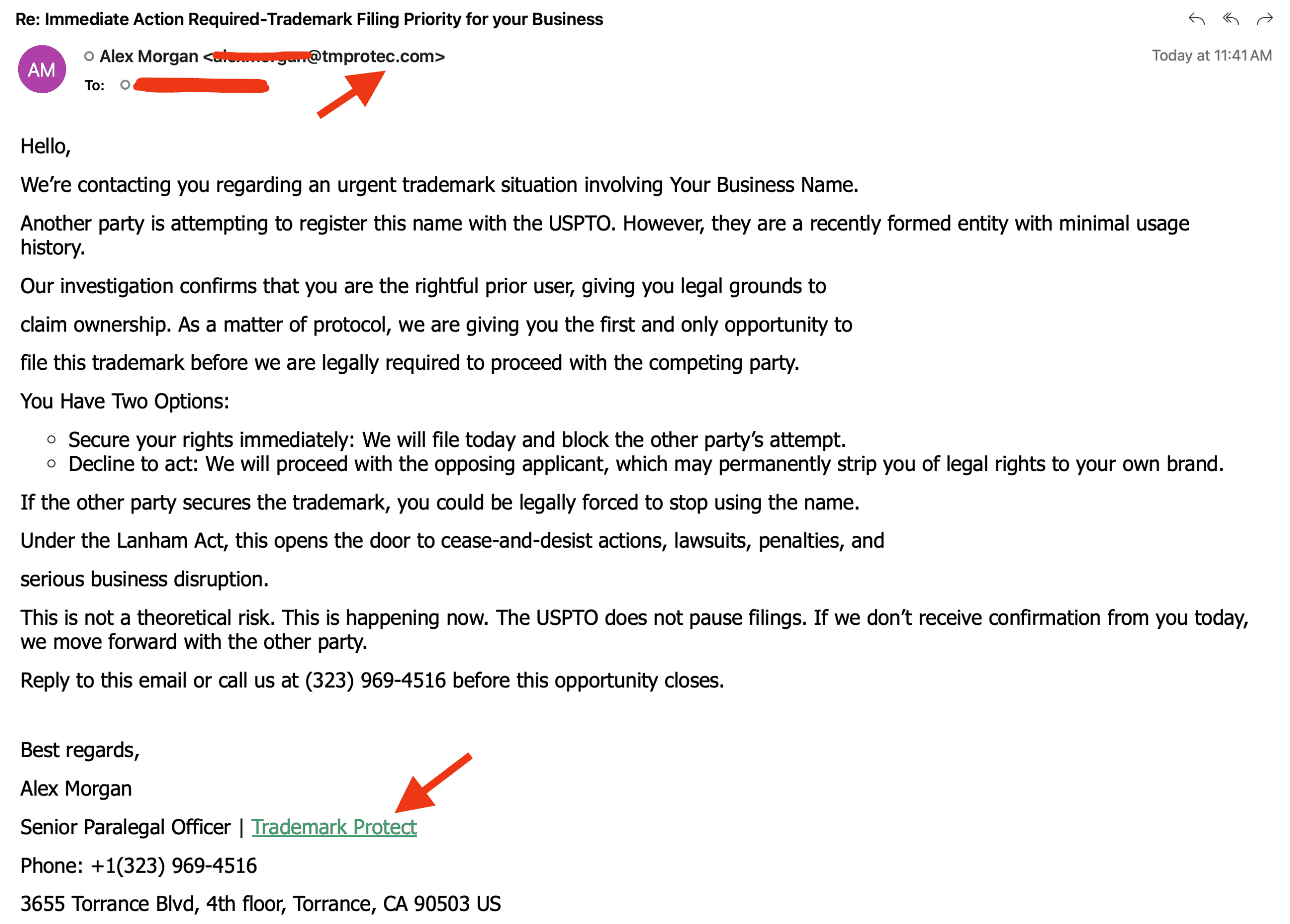 Urgent Trademark Filing Emails Are Back — And This One Is a Scam - Bill ...